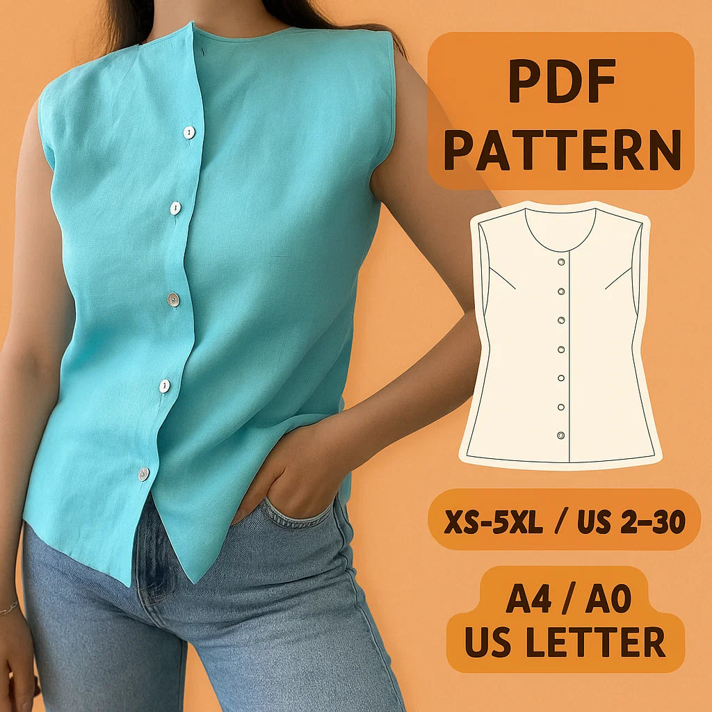 Turquoise Linen Top PDF Sewing Pattern – Whisper Nights